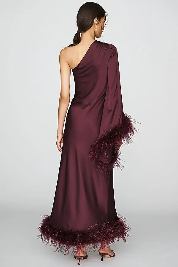 HUTCH One-shoulder Feather Kaftan