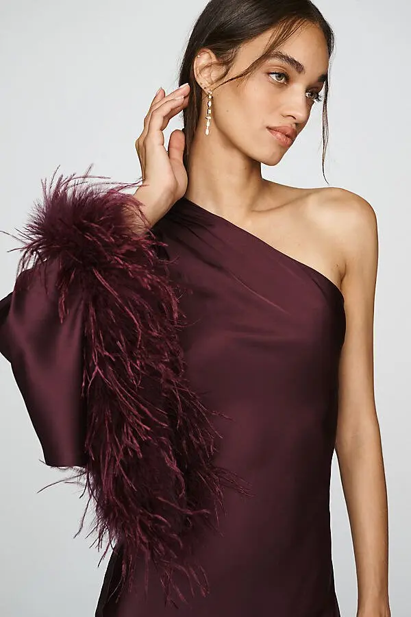 HUTCH One-shoulder Feather Kaftan