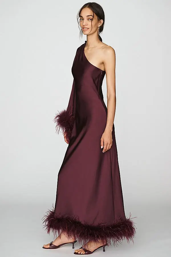 HUTCH One-shoulder Feather Kaftan