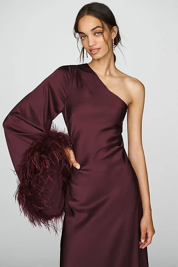 HUTCH One-shoulder Feather Kaftan