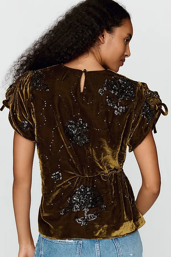 SAMDI Bette Velvet Beaded Top
