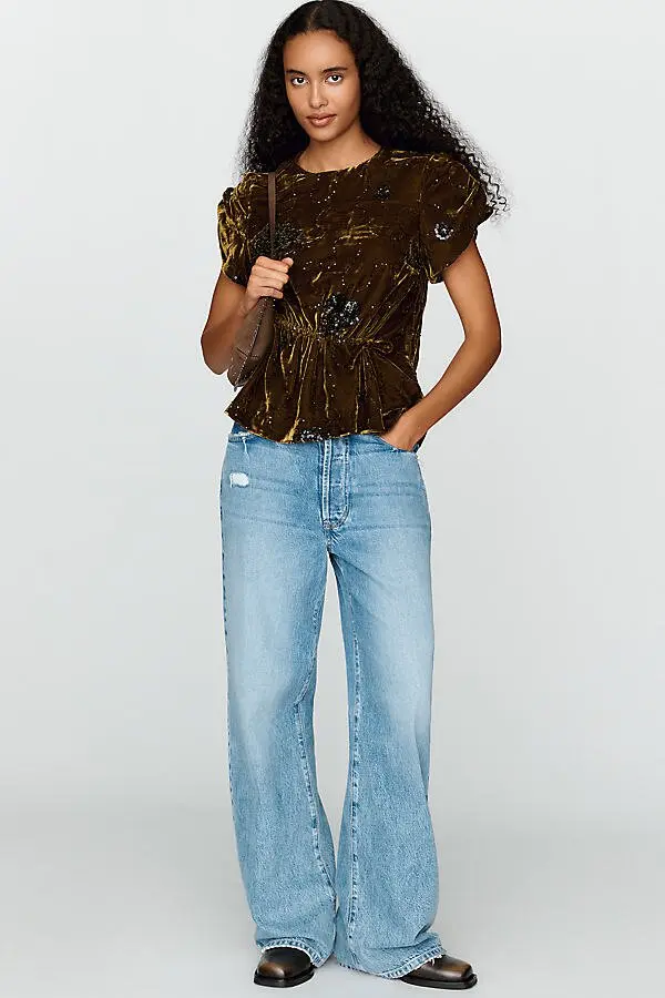 SAMDI Bette Velvet Beaded Top