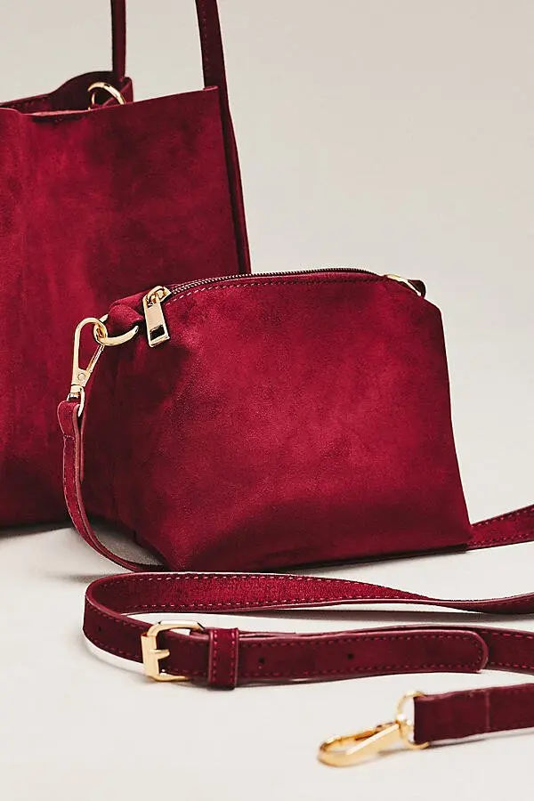 Anthropologie Faux Suede Hollace Bag - Red