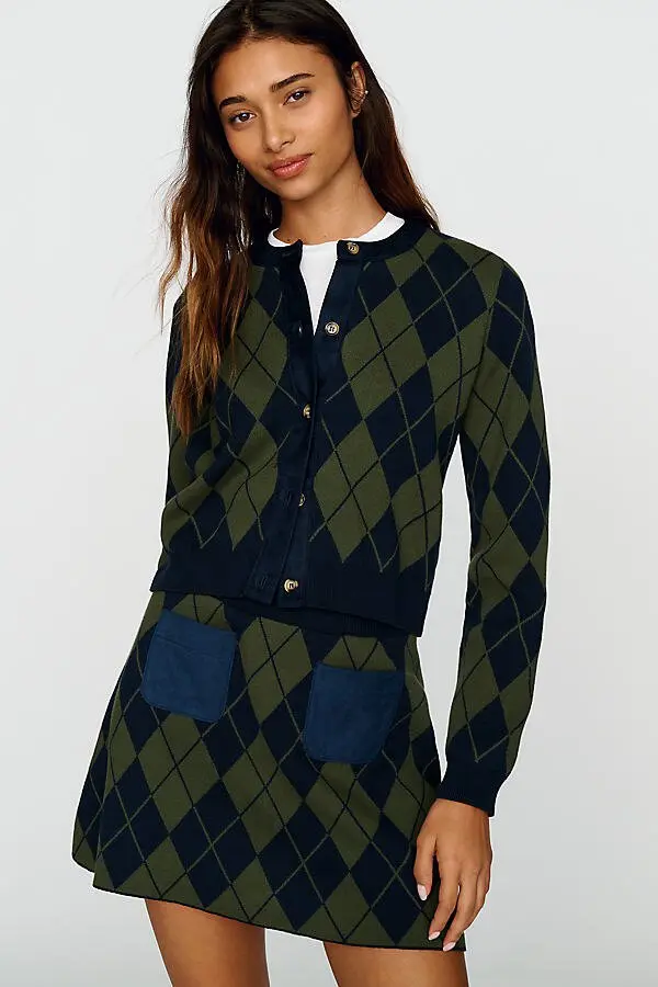 Maeve 100% Cotton Argyle Cardigan