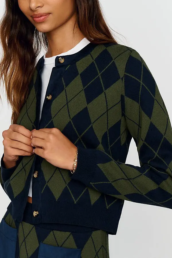 Maeve 100% Cotton Argyle Cardigan