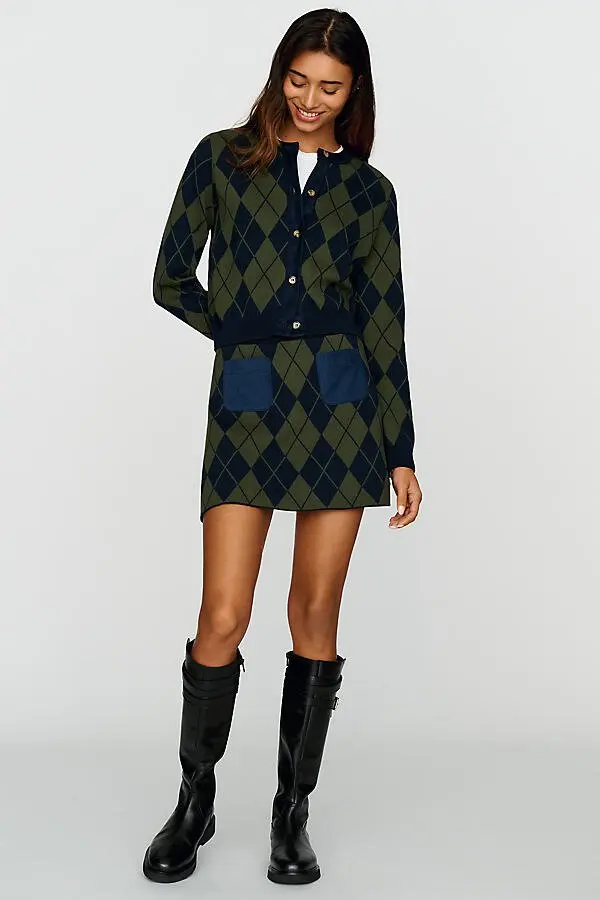 Maeve 100% Cotton Argyle Cardigan