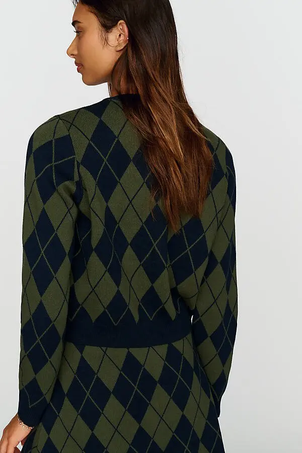 Maeve 100% Cotton Argyle Cardigan