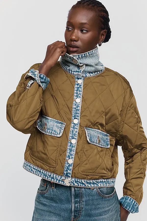 Blanknyc Quilted Denim Funnel Neck Jacket