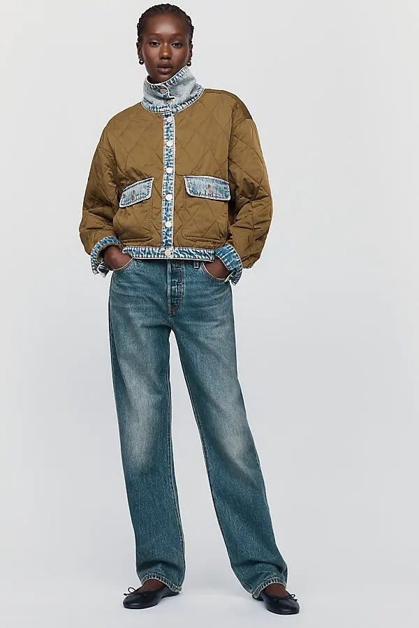 Blanknyc Quilted Denim Funnel Neck Jacket