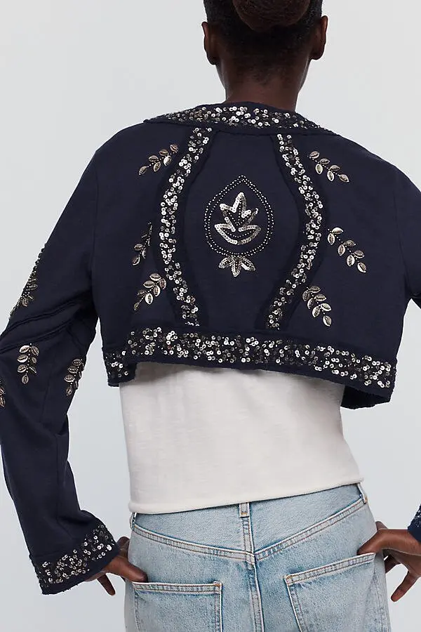 Anthropologie Beaded Shrug Top