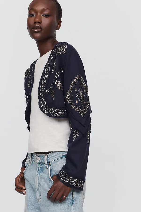 Anthropologie Beaded Shrug Top