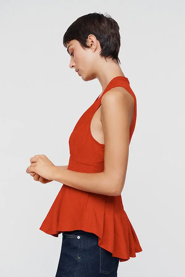 Maeve Viki Corduroy Zip-front Peplum Top - Red