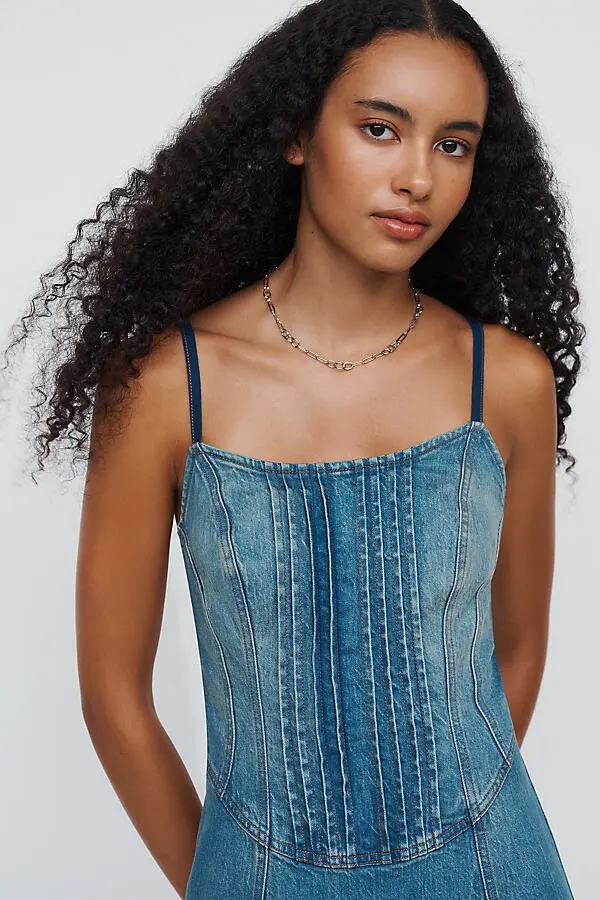PILCRO Denim Drop-waist Midi Dress