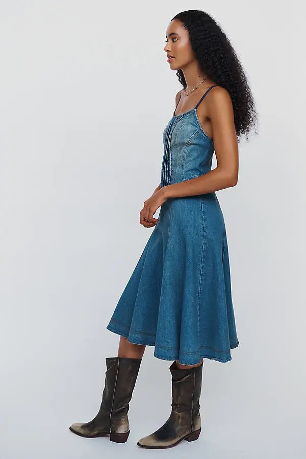 PILCRO Denim Drop-waist Midi Dress