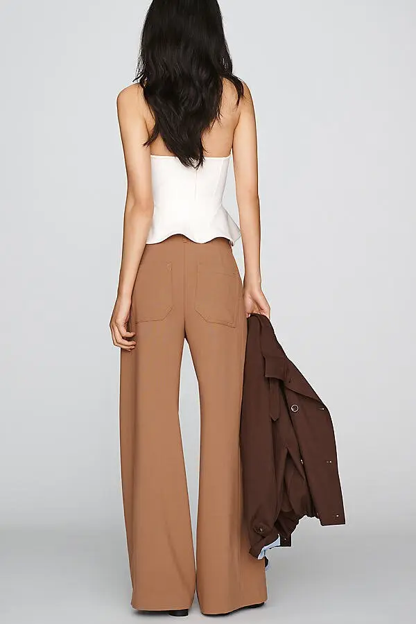 Maeve Drapey High Rise Wide Leg Trousers Pants - Tan