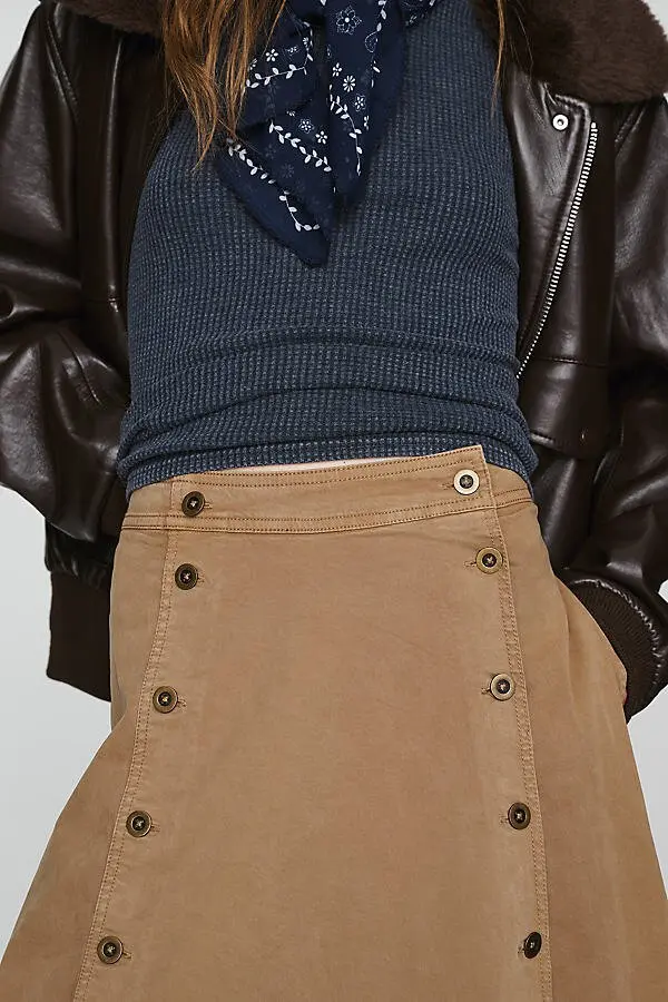 PILCRO Button Panel Midi Skirt - Camel