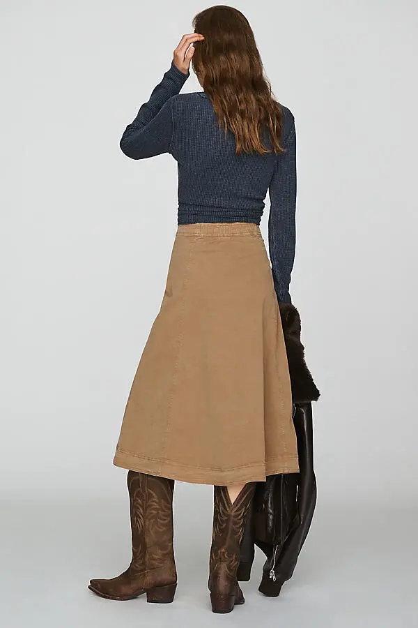 PILCRO Button Panel Midi Skirt - Camel