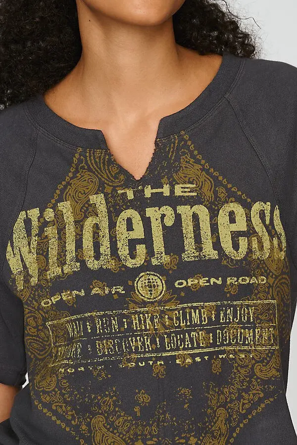 PILCRO 100% Cotton Notched Graphic Tee