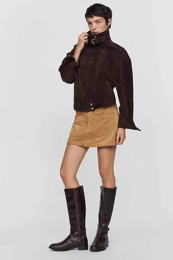 Maeve Colette Faux Suede Skort - Camel