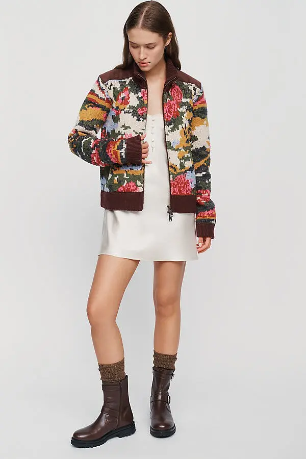 PILCRO Cotton Wool Blend Zip Up Sweater