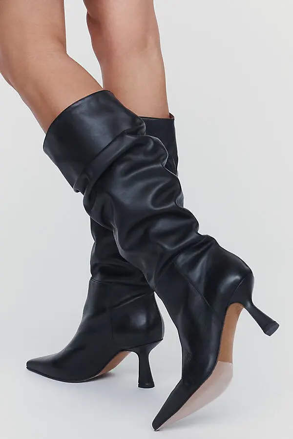 Anthropologie Ruched Kitten-heel Tall Boots - Black