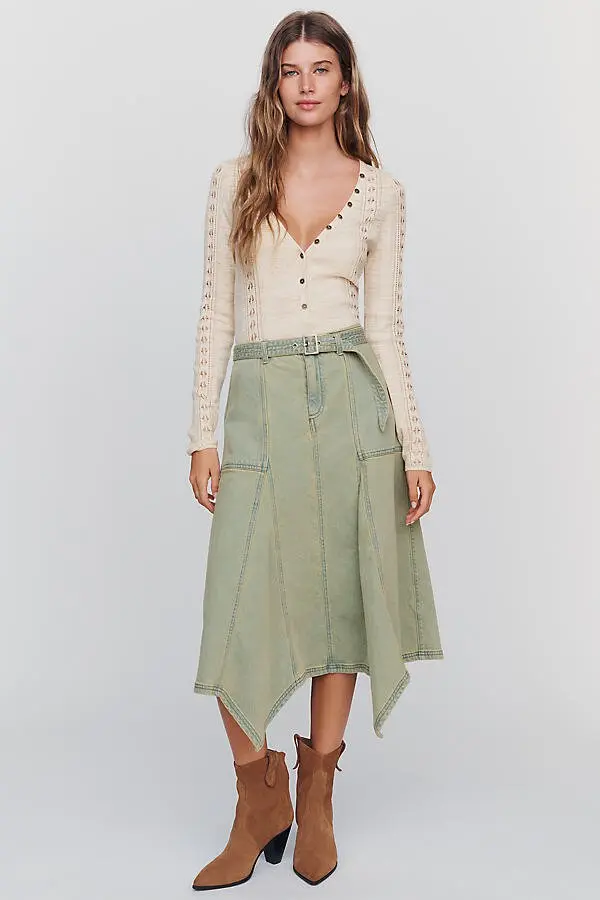 PILCRO Asymmetric Denim Skirt