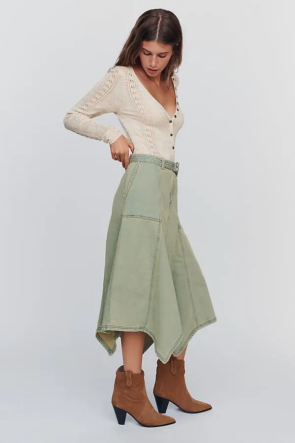 PILCRO Asymmetric Denim Skirt