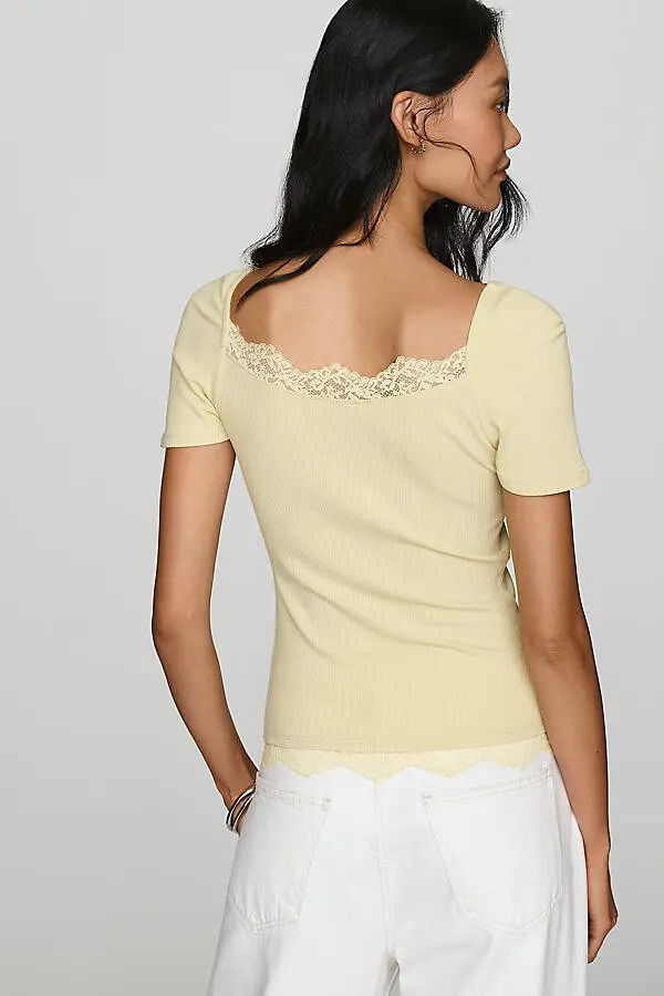 Maeve 100% Cotton Lace-trim Tee - Green