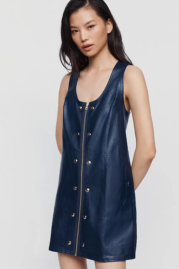 PILCRO Faux Leather Studded Mi Dress - Navy