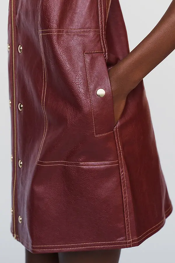 PILCRO Faux Leather Studded Mi Dress - Wine