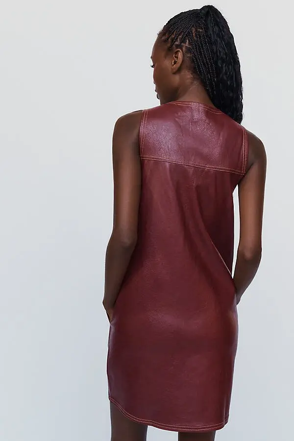 PILCRO Faux Leather Studded Mi Dress - Wine
