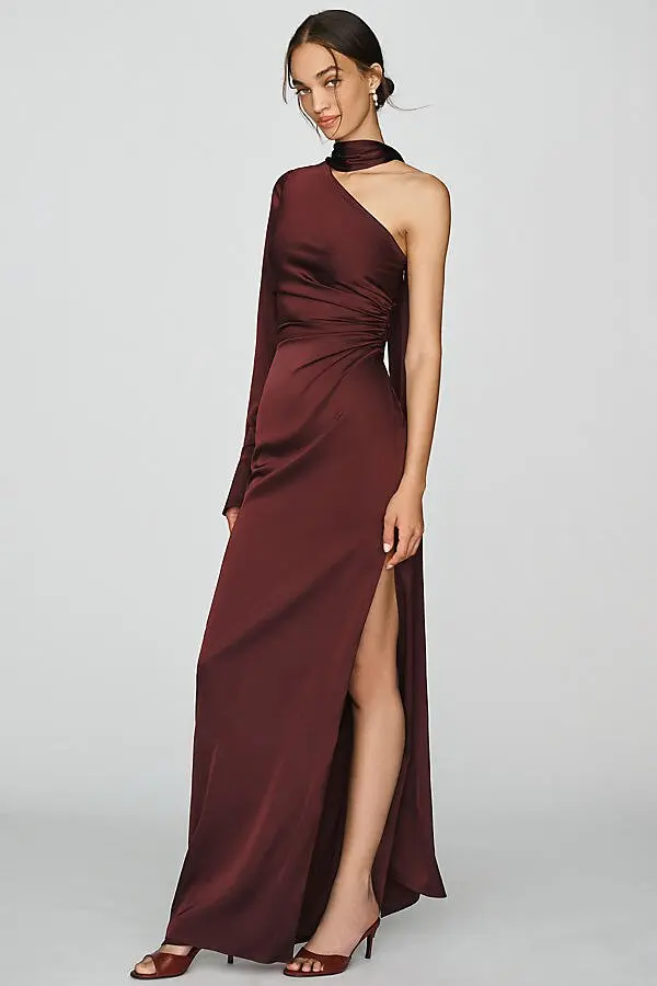 Rococo Sand Sat One-sleeve Maxi Dress - Red