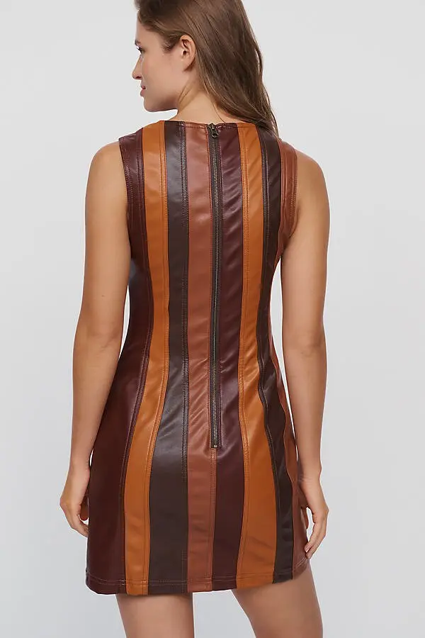 PILCRO Faux Leather Mi Dress - Brown Pattern