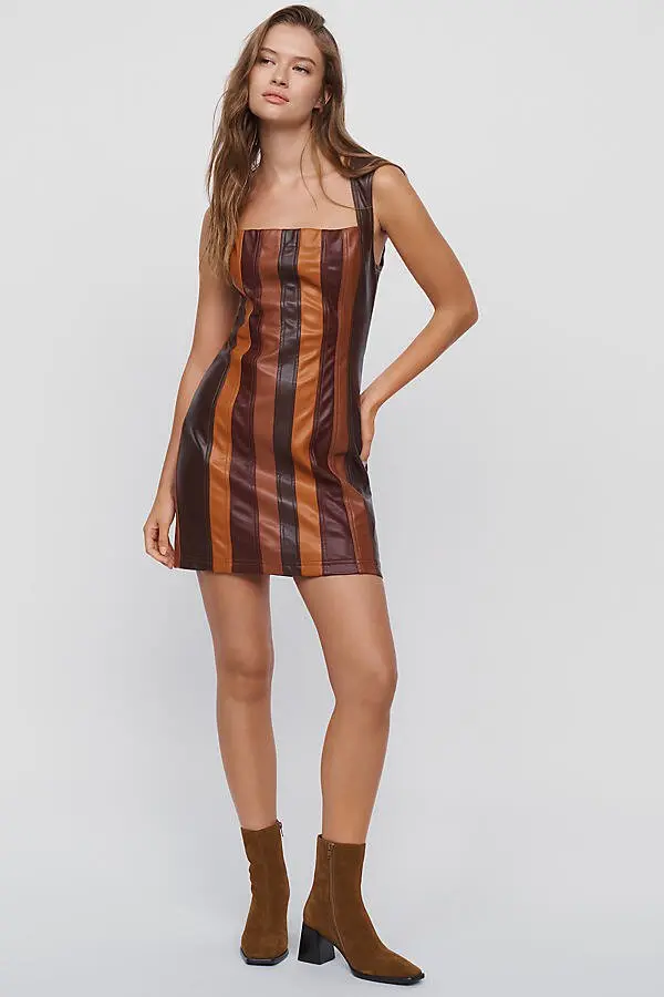 PILCRO Faux Leather Mi Dress - Brown Pattern