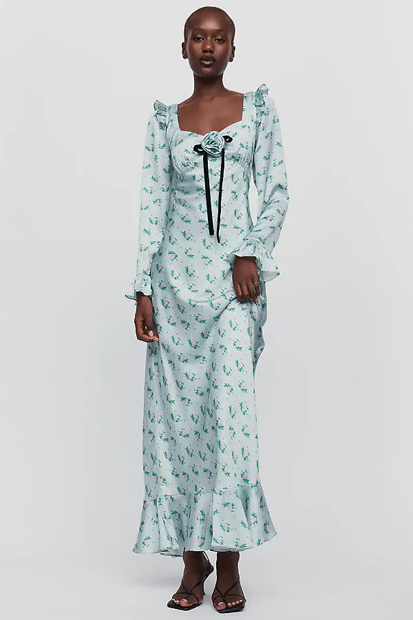 MAUDE CLUB Florence Long-sleeve Maxi Dress - Mint Multi