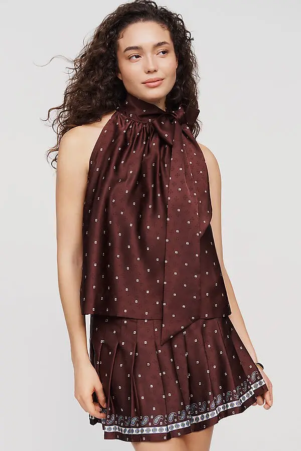 Maeve Silken Scarf Neck Top - Brown Pattern