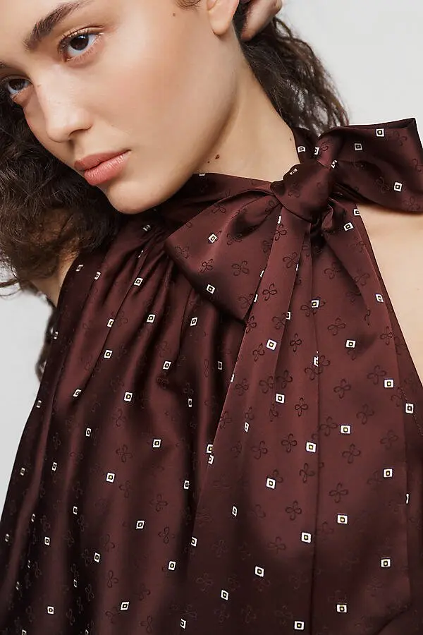 Maeve Silken Scarf Neck Top - Brown Pattern