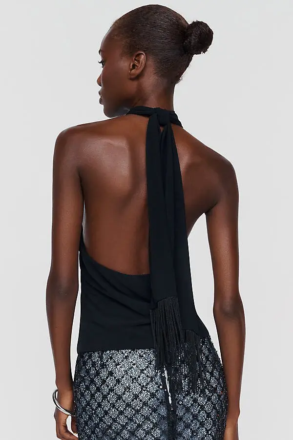 ESTHE Open-back Frged Halter Top