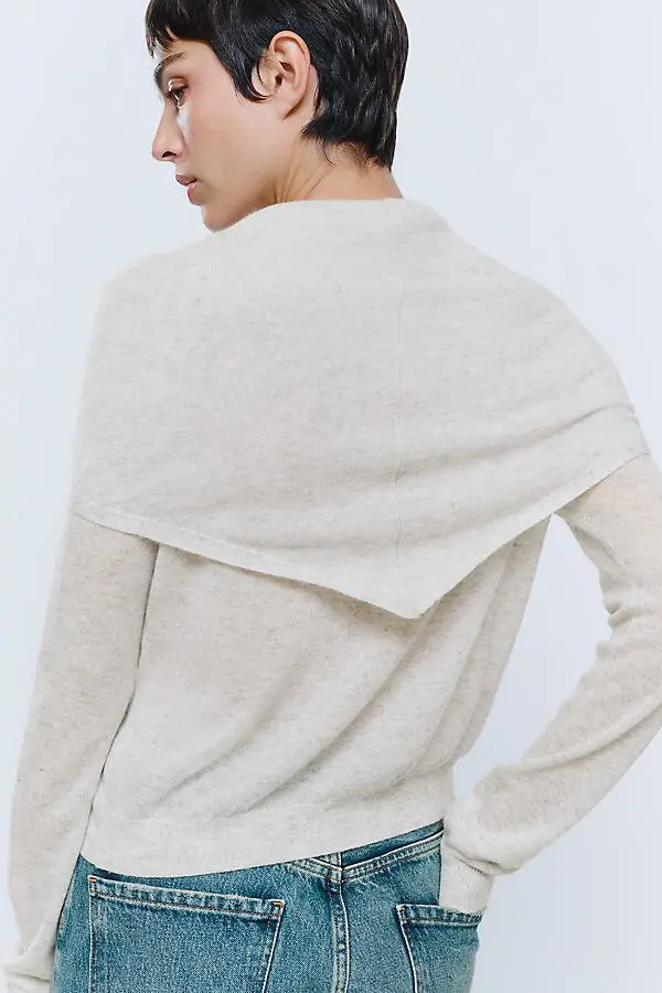 Maeve Wool Cashmere Cardigan With Scarf - Grey