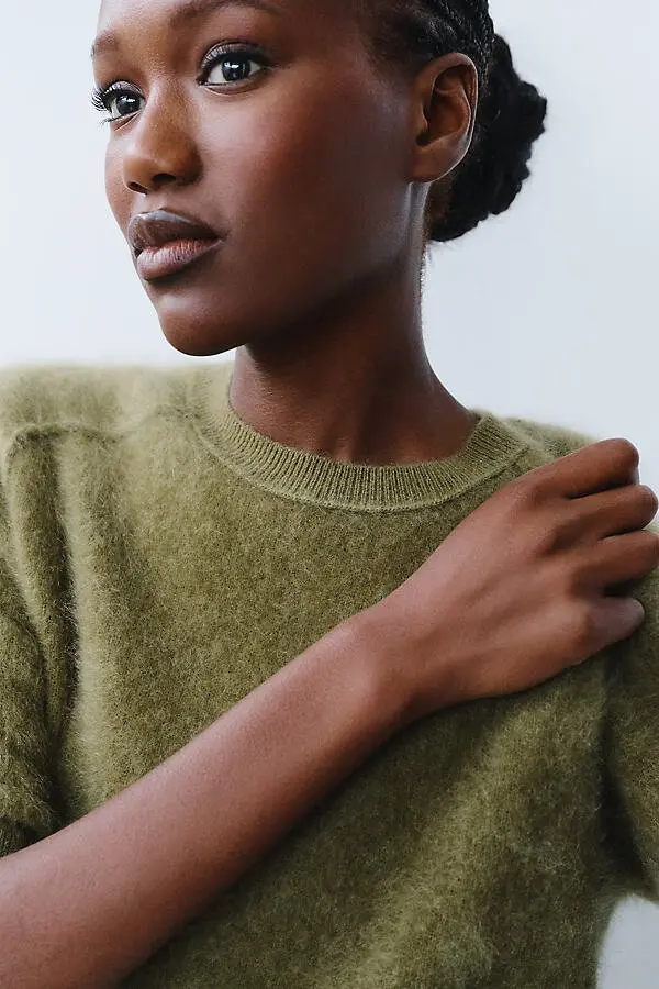 PILCRO Kaia 100% Cashmere Short Sleeve Sweater - Olive