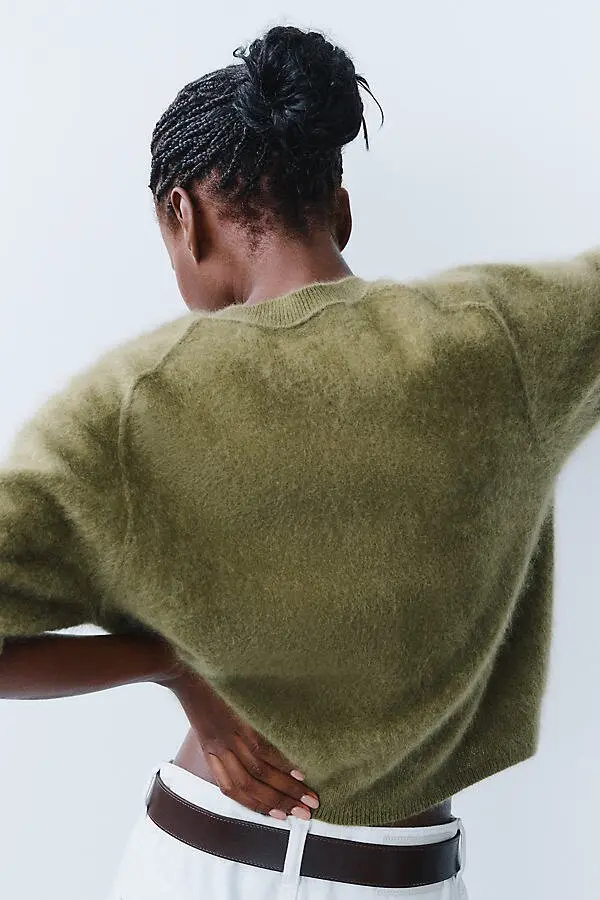 PILCRO Kaia 100% Cashmere Short Sleeve Sweater - Olive