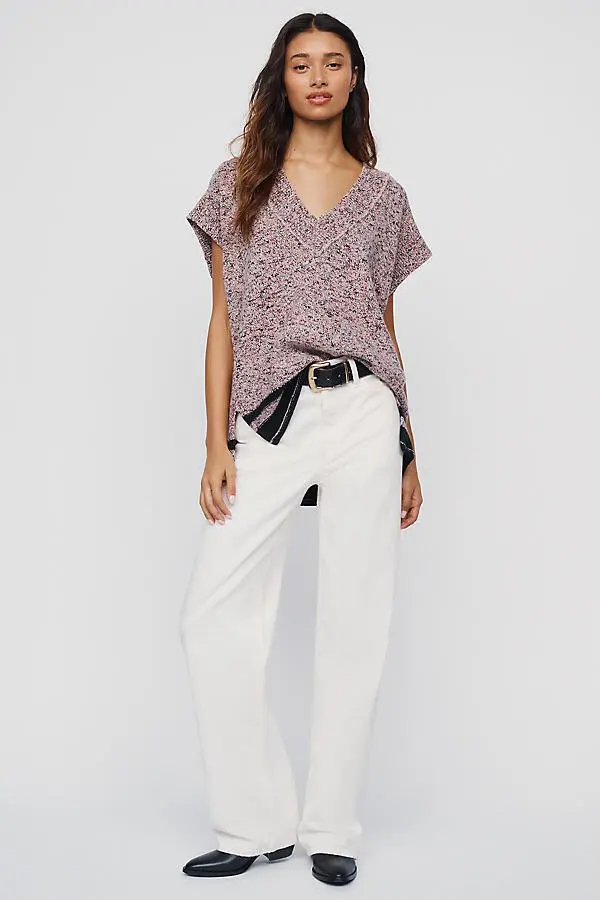 Maeve Overd Wool Cotton Short Sleeve V-neck Sweater