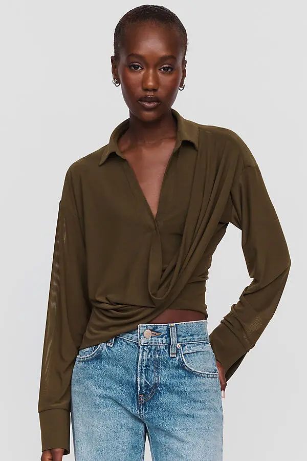 SOVERE / Selen Draped Shirt Top - Olive
