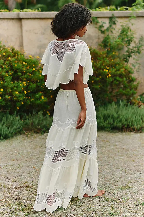 CELANDINE 100% Cotton Scalloped Maxi Skirt