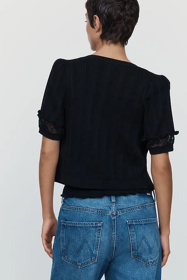 Anthropologie Cotton Cashmere Lace Trim Cardigan