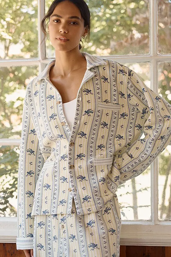 LYREBIRD Quilted Knit Buttondown Shirt - Blue Pattern
