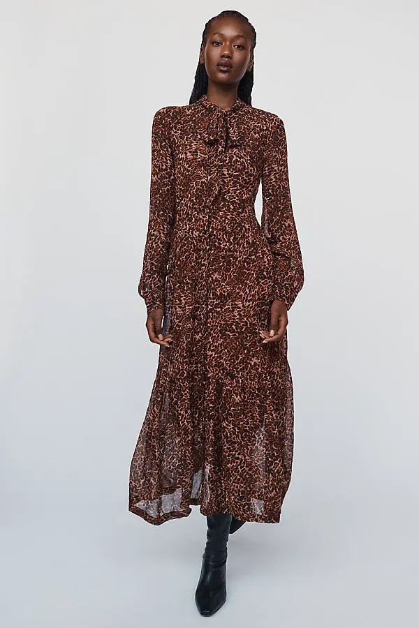 Anthropologie Chiffon Tie-neck Midi Dress