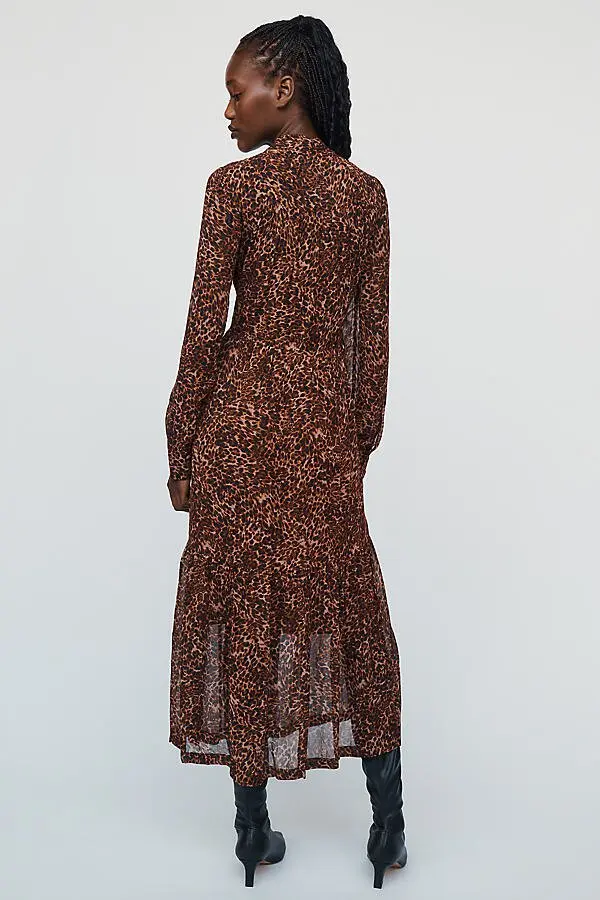 Anthropologie Chiffon Tie-neck Midi Dress