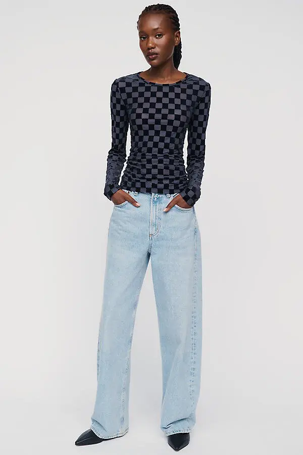 Anthropologie Long Sleeve Checkered Top
