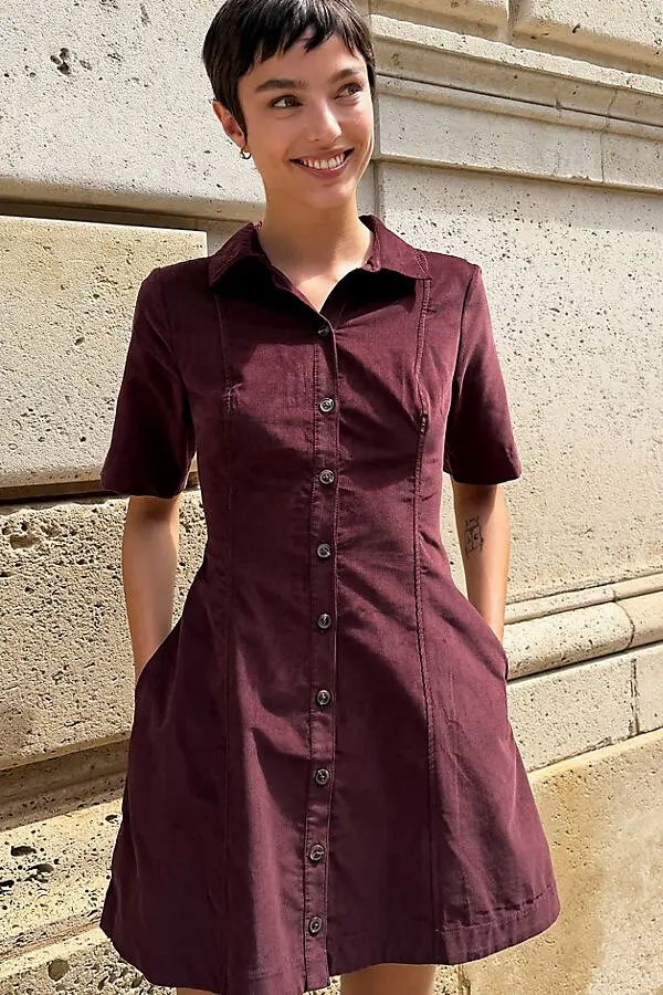 Maeve 100% Cotton Corduroy Shirtdress